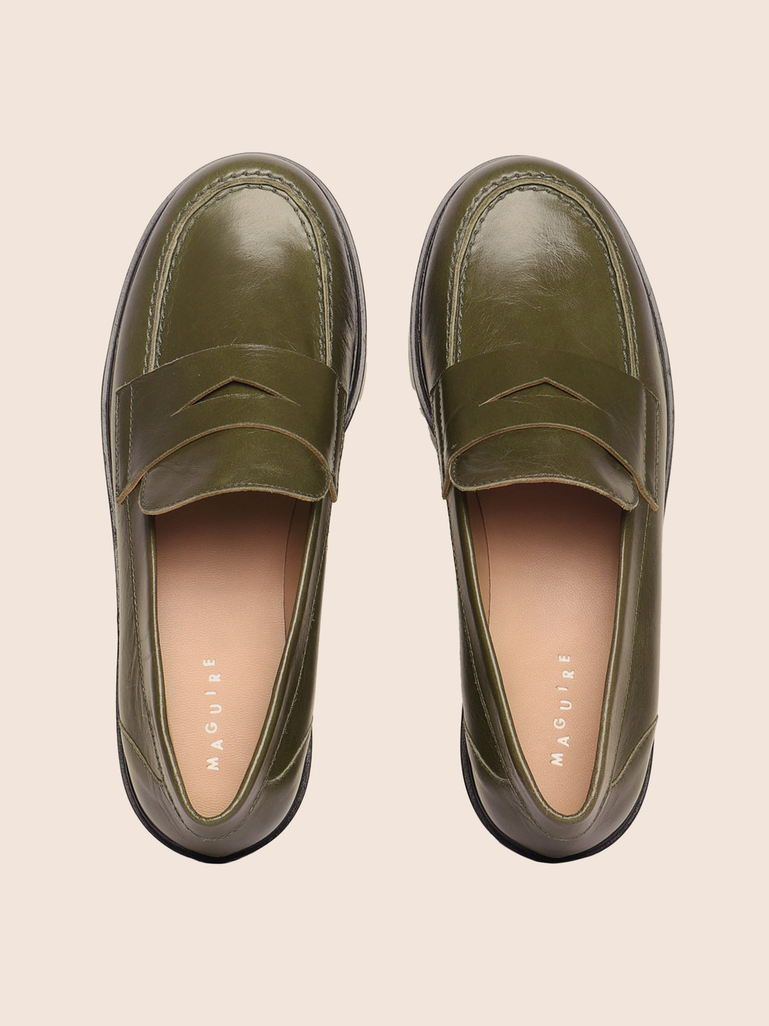 Orio Olive Leather Penny Loafer | Maguire Shoes